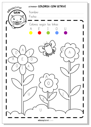 Ficha infantil GRATIS: COLOREA CON NUMEROS O VOCALES EDUCAPLANET APPS