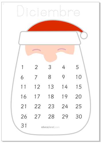 Calendario de diciembre imprimible EDUCAPLANET APPS