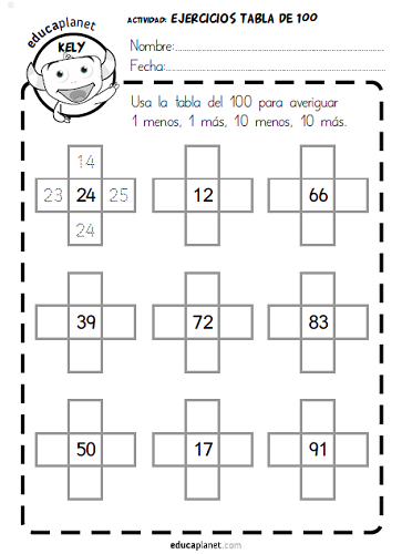 tabla del 100 -fichas GRATIS y ejercicios números EDUCAPLANET APPS